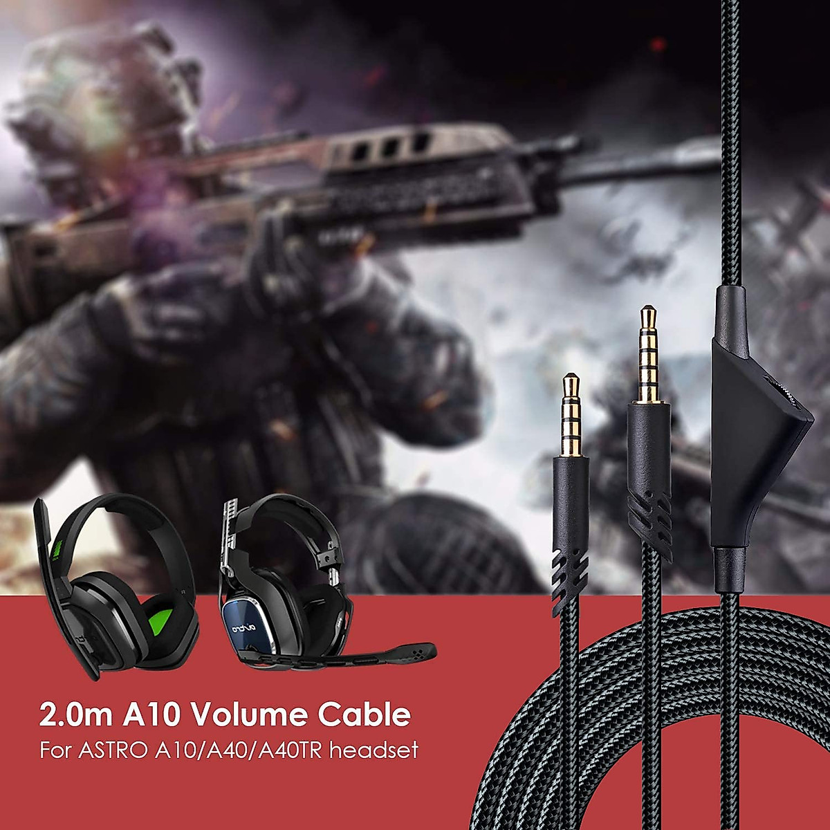 YARENKA Replacement Astro A10 A40 Headset Cable - 2.0M A10 Volume Cable Cord Compatible with Astro A10/A40 Gaming Headsets Xbox One PS4/5 Controller Headphone Audio Extension Cable 6.5 Feet(Black)