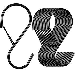 4 Inch S Hooks for Hanging with Safety Buckle, 12 Pack Heavy Duty S Hooks for Plants, S Shaped Hooks Metal S Hooks for Hanging Clothes,Kitchen Utensil,Pots and Pans,Bags,Jeans (Black)