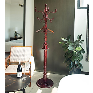 Zacammy Heavy Coat Rack Freestanding, Natural Wood Hall Tree, Adjustable Height 73in and Versatile 14 Hooks for Entryway, Porch, Living Room, Bedroom, Home Office (Rosewood)