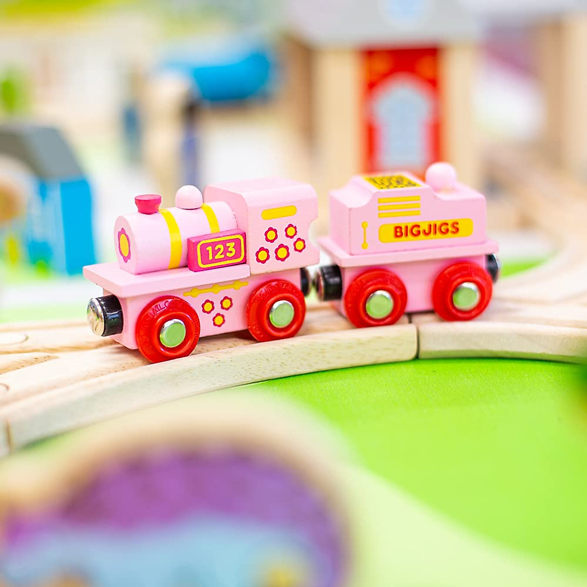 Bigjigs Rail Pink 123 Engine - Other Major Wooden Rail Brands are Compatible