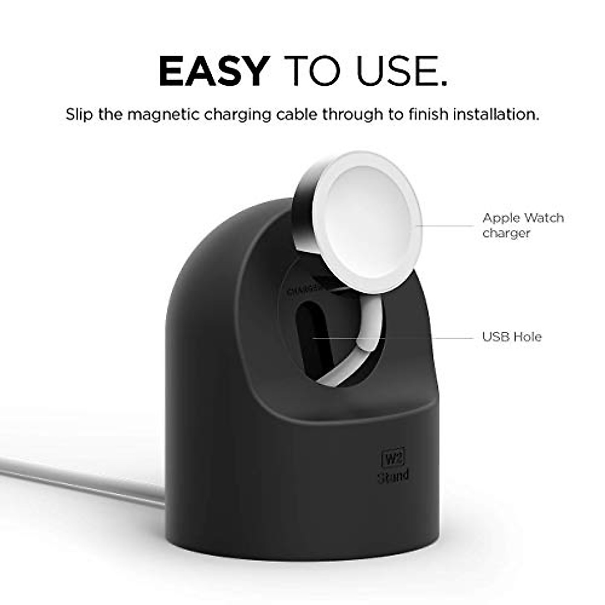 elago W2 Charger Stand Compatible with Apple Watch Series Ultra/8/SE2/7/6/SE/5/4/3/2/1 (49mm, 45mm, 44mm, 42mm, 41mm, 40mm, 38mm), Durable Silicone, Compatible with Nightstand Mode (Black)