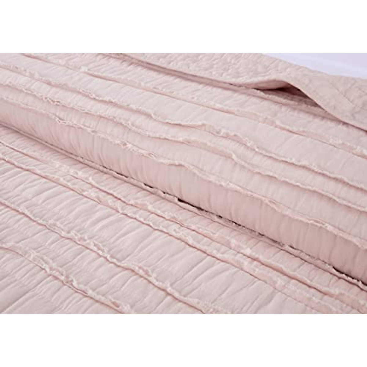 Chezmoi Collection Katy 3-Piece Frayed Edge 100% Washed Cotton Quilt Set - Soft-Finished Lightweight Bedspread All Season Bedding, King, Blush