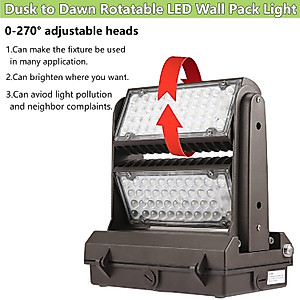 Dusk to Dawn100W Rotatable LED Wall Pack Light, 5000K 13000LM 400-600W HPS/HID Equiv, ETL Adjustable Head Outdoor LED Wallpack Lighting Fixture for Area Light, Parking Garages,Warehouse,Entrance