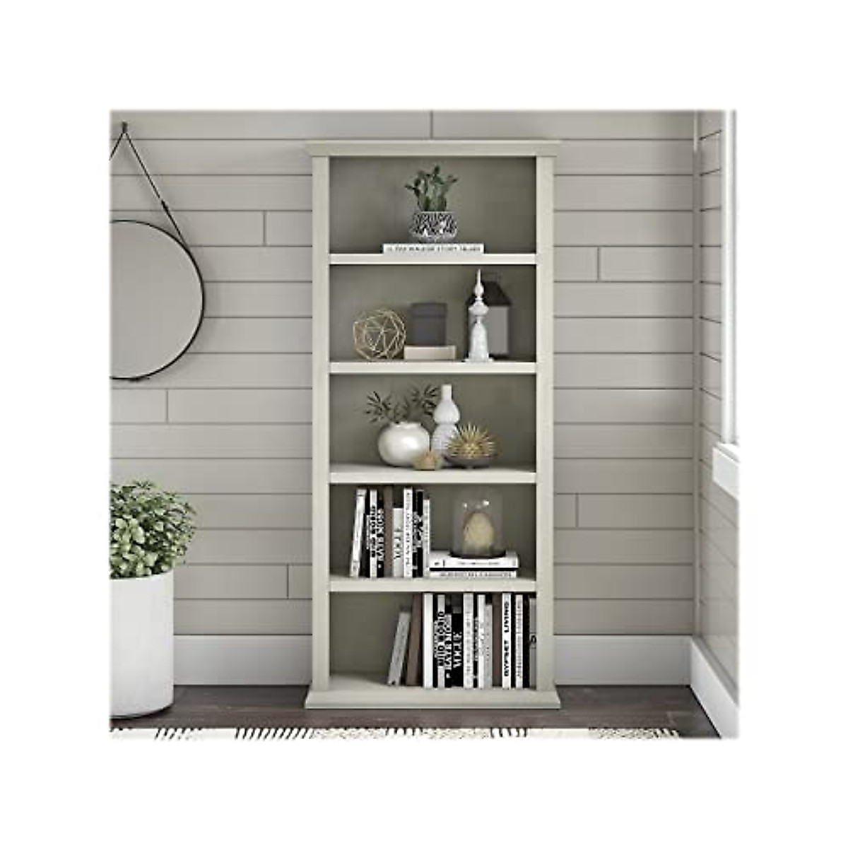 Bush Furniture Yorktown Tall 5 Shelf Bookcase, White Oak