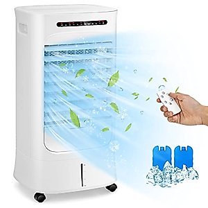 PETSITE Evaporative Air Cooler, 3-in-1 Portable Cooling Fan with Remote Control, 15H Timer, 2 Ice Packs, 2.6 Gal Water Tank, 3 Modes, 3 Speeds, Personal Swamp Cooler for Bedroom Home Office