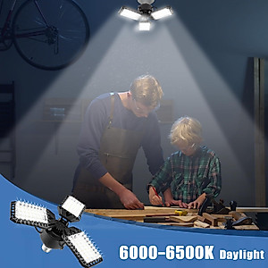 Aoretic LED Garage Lights Bulb 2 Pack -80W, 8000LM 6500K Led Shop Light with 3 Deformable Panels, Basement Barn Light Garage Ceiling Lights, E26/E27 for Garage, Warehouse, Shop, Basement