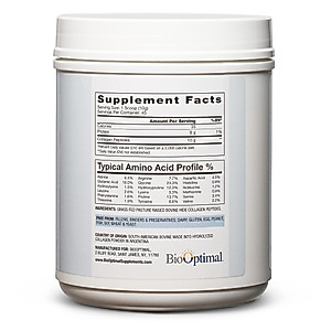 BioOptimal Collagen Peptides Powder - Grass-Fed, Pasture-Raised Hydrolyzed Protein Supplement for Skin, Hair, & Nails - Non-GMO, Zero Sugar Daily Supplement for Men & Women (45 Servings)