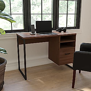 Flash Furniture Northbrook Rustic Coffee Wood Grain Finish Computer Desk with Black Metal Frame