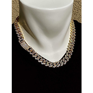 Mens 14k Gold Finish 12mm Miami Cuban Link Chain Choker Necklace Iced Round Set Cuban Chain for Men, Miami Cuban Link Chain Choker Necklace Real Solid Cuban Choker, Cuban necklace 20 Inches