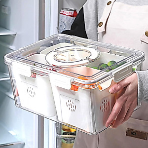 Airtight Fruit Storage Containers for Fridge with Lids, Food Storage Containers with Handle & 4 Removable Colanders, Refrigerator Organizers and Storage for Fresh Fruits, Vegetable Fresh Keeper