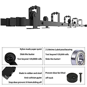 WINSOON Top Mount Double Bypass Barn Door Hardware 6.6 FT Track Double Door Kit, Overlapping, One-Piece Rail, Heavy Duty, Slide Smoothly Quietly, Easy Install, Fit Up to Two 39.6” Wide Door Panel