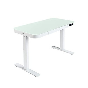 Seville Classics Airlift Electric Height Adjustable Desk with Tempered Glass Top, USB Charging Ergonomic Sit Stand Modern Home Office Workstation, 47.5" x 24" Pull Out Drawer, Artic White