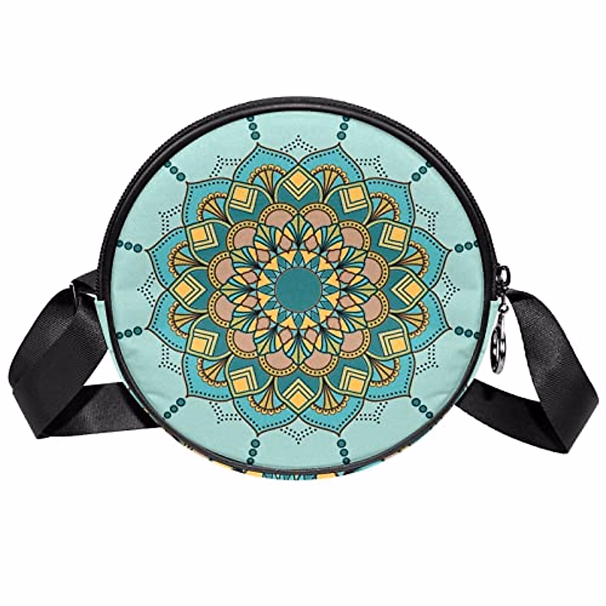 Mandala Boho Green Floral Crossbody Bag for Women Teen Girls Round Canvas Shoulder Bag Purse Tote Handbag Bag
