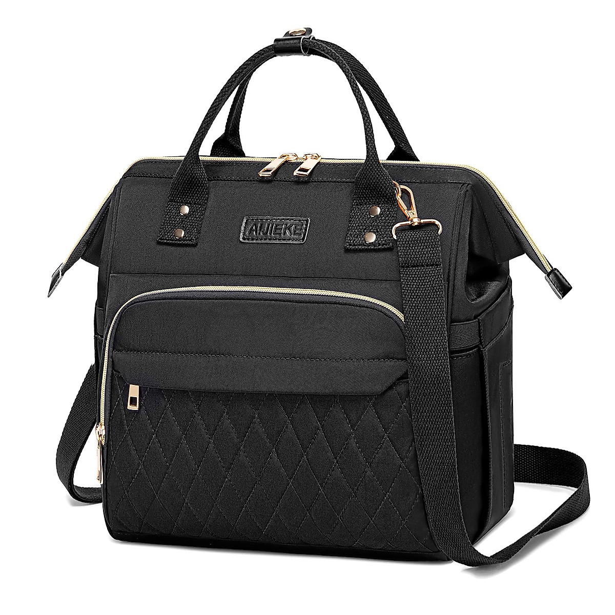 AIJIEKE Lunch Bag for Women, Large Lunch Box for Work Insulated Lunch Bag, Adult Leakproof Lunch Tote Cooler Bag with Side Pockets & Adjustable Strap, Lunch Purse for Picnic Beach, Black