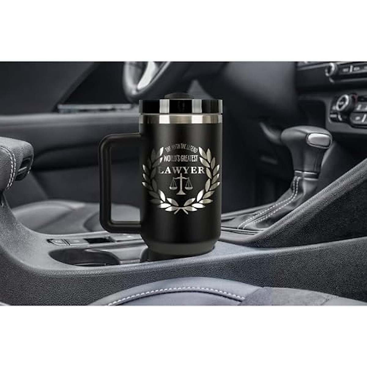 100 North | 40 oz Stainless Steel Double Wall Insulated Travel Tumbler With Handle, Straw, and Lid, World's Greatest Lawyer Black