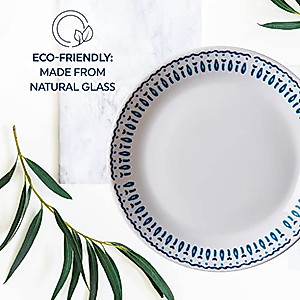 Corelle Everyday Expressions 4-Pc Salad Plates Set, Service for 4, Durable and Eco-Friendly 7-1/2-Inch Plates, Higher Rim Glass Lunch Plate Set, Microwave and Dishwasher Safe, Azure Medallion