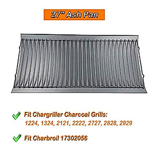 MixRBBQ 27 inch Ash pan for Chargriller 1224 1324 2121 2222 2727 2828 2929 Charcoal Grill, Fire Grate Replacement Part with 2pcs Fire Grate Hanger, 27" Drip Pan
