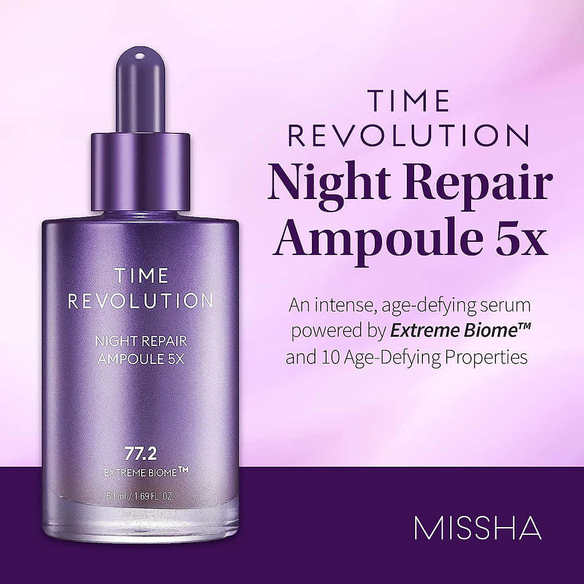 MISSHA Time Revolution Night Repair Face Serum Ampoule (5th Gen) - Overnight Probiotic Skincare for Intensive Repair and Radiance, 1.69 Fl Oz