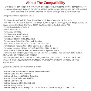 EMUTECK 30 Pin Bluetooth 5.0 Receiver Stereo Adapter for Bose SoundDock 2 and Other 30-pin Dock Speakers, with 3.5mm Aux Cable, for iPhone iPod Music Docking Stations (Not for Cars)