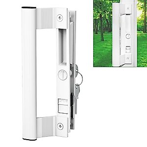 T-HAKEN Sliding Glass Door Handle Set, 6-5/8", White - Patio Door Handle Replacement That is 1 in. to 1-1/8 in. Thick Used on Both Left and Right-Handed. (Keyed).