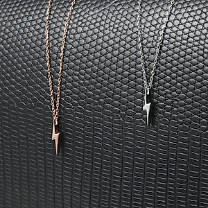 Delicate Minimalist Geometric Zig Zag Flash Lightning Bolt Pendant Necklace For Women For Teen 14K Gold Plated .925 Sterling Silver