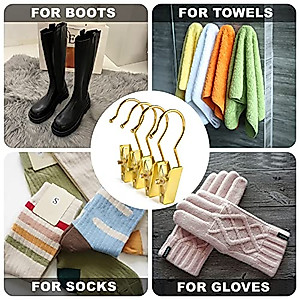 Amber Home 24 Pack Gold Boot Clips for Closet, Boot Hangers with Hooks, Boot Holder, Laundry Hooks, Clothes Pins, Portable Home Travel Hangers for Hat, Towels, Bras, Socks(Gold, 24 PCS)