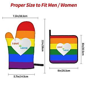 KLATIE Rainbow Oven Mitts and Pot Holders Sets of 4, Love is Love Oven Mits Potholders, Heat Resistant Oven Mit for Kitchen, Cooking, Baking, Grilling