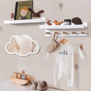 COMAX Nursery Floating Book Shelves with Wall Mirror, Wall Bookshelf for Kids Room Bedroom, Hanging Nursery Book Shelves Wall Mounted Bookshelves, Hanging Baby Book Shelf Nursery Shelves White