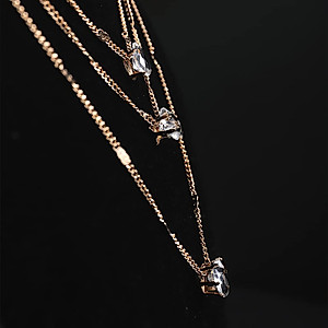 Chmier Boho Layered Crystal Necklace for Women Adjustable Delicate Star Choker Necklace Heart Water Droplets Pendant