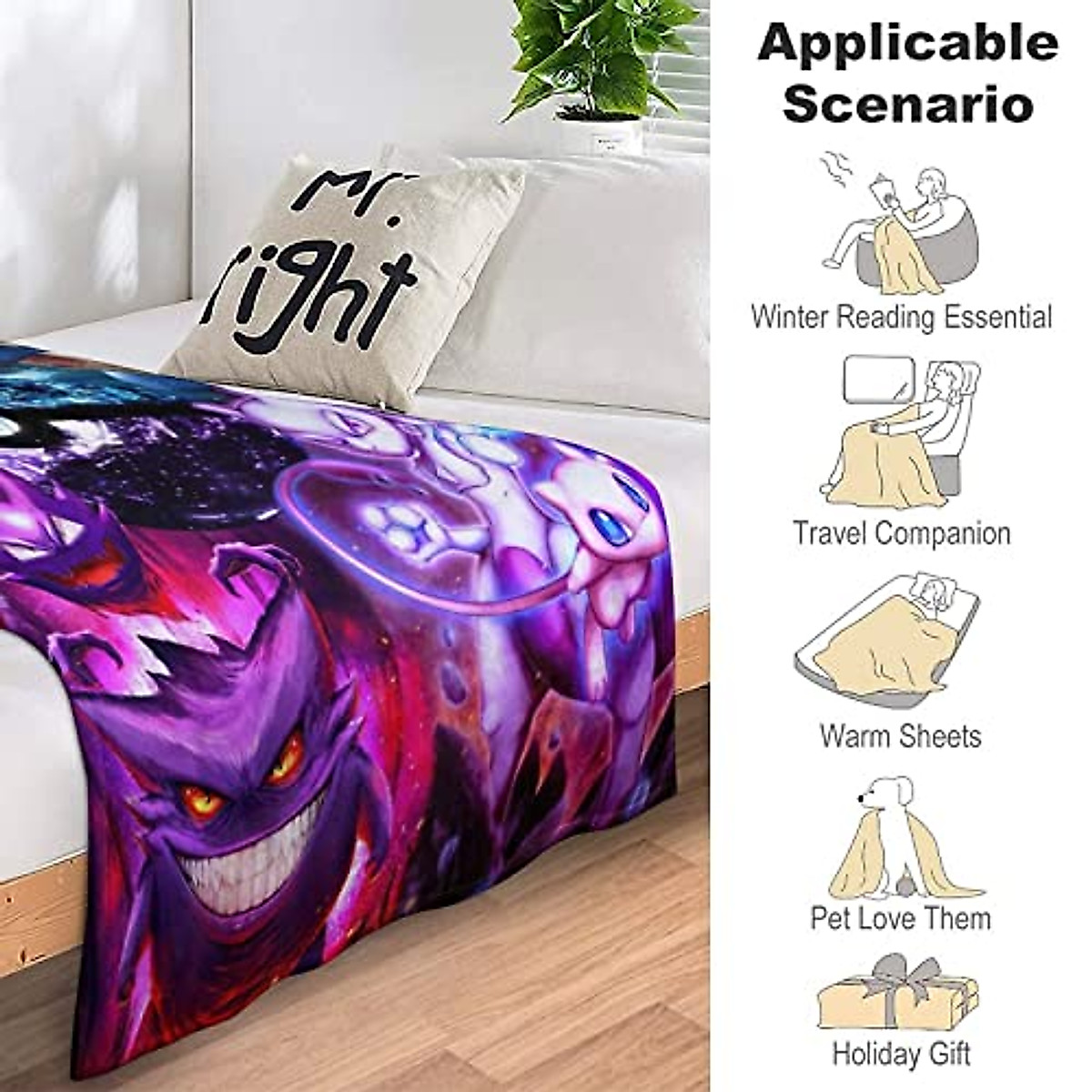 Anime Soft Throw Blanket Bedding Fleece Blankets Lightweight Cozy Warm Fit Home Living Couch Bed Sofa All Season 40"*50" （100 * 130cm）
