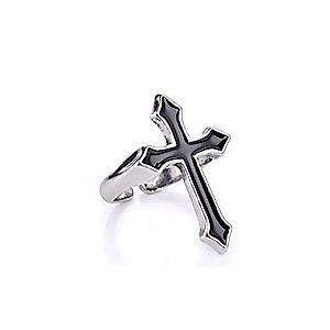 Vintage Men Black Big Cross Open Ring for Women Party Jewelry Trendy Gothic Metal Color Finger Adjustable Ring Gift Useful and Fashion