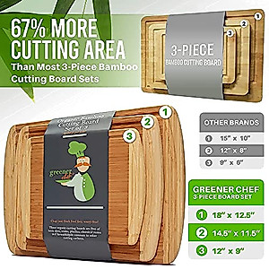 Wood Bamboo Cutting Board - Set of 3 - and Food Grade Oil Spray by Greener Chef