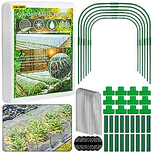 Unves 67 Pcs Garden Netting Kit, 10x20Ft Ultra Garden Mesh Mosquito Netting with 6 Garden Hoops& 12 Clips, Bird Fruit Tree Netting for Raised Beds Vegetable Flowers Protection Barrier Plant Covers Net