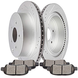 ALEGE Rear 2PCS Discs Brake Rotors 4PCS Ceramic Brake Pads Kits Replacement for 2003-2007 2009-2018 for Murano 4door Sport Utility 3.5L,Fit for 120.42078