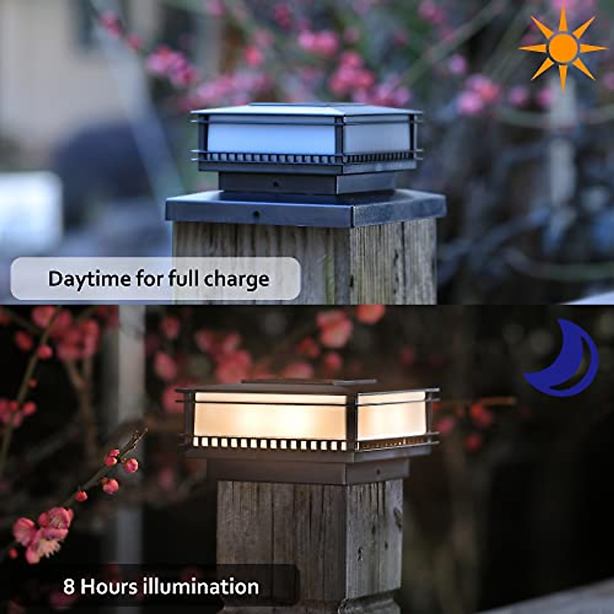 Dynaming 6 Pack Solar Post Cap Lights Outdoor, Classic Solar Powered Fence Post Lights, High Brightness Warm White SMD LED Lighting Decor for Garden Deck Patio, Fit 4x4, 5x5 or 6x6 Wooden Posts