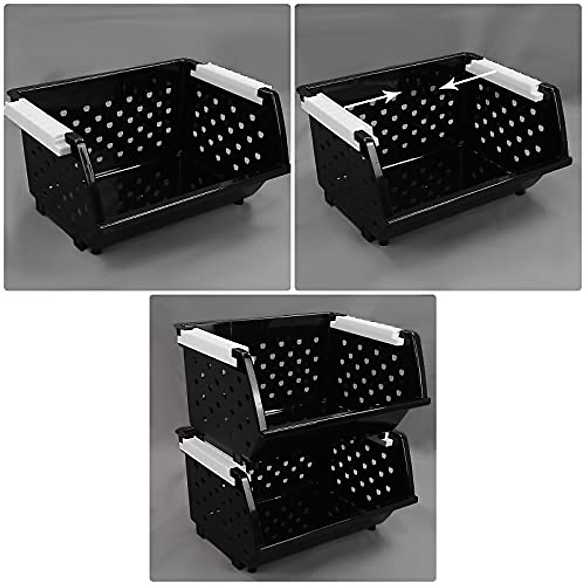 Teyyvn 3 Packs Plastic Stackable Storage Baskets, Stacking Plastic Bins for Organizer