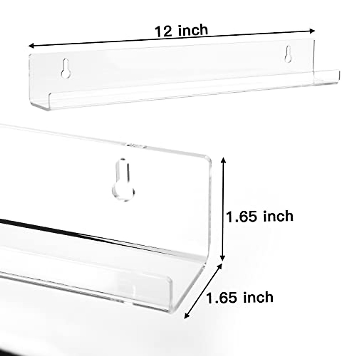 6 Packs Acrylic Record Shelves, 12'' Vinyl Records Wall Mount Holder, Invisible Floating Bookshelf, Album Holder Organizer and Stand Vintage Decor (12 INCH-6 Packs, Clear)