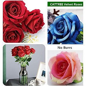 CATTREE Artificial Rose Flower Red - 4 Pack, Single Stem Fake Flowers Bridal Wedding Bouquet Realistic Blossom Flora Planter Filler DIY Décor for Home Garden Party Hotel Office Decorations