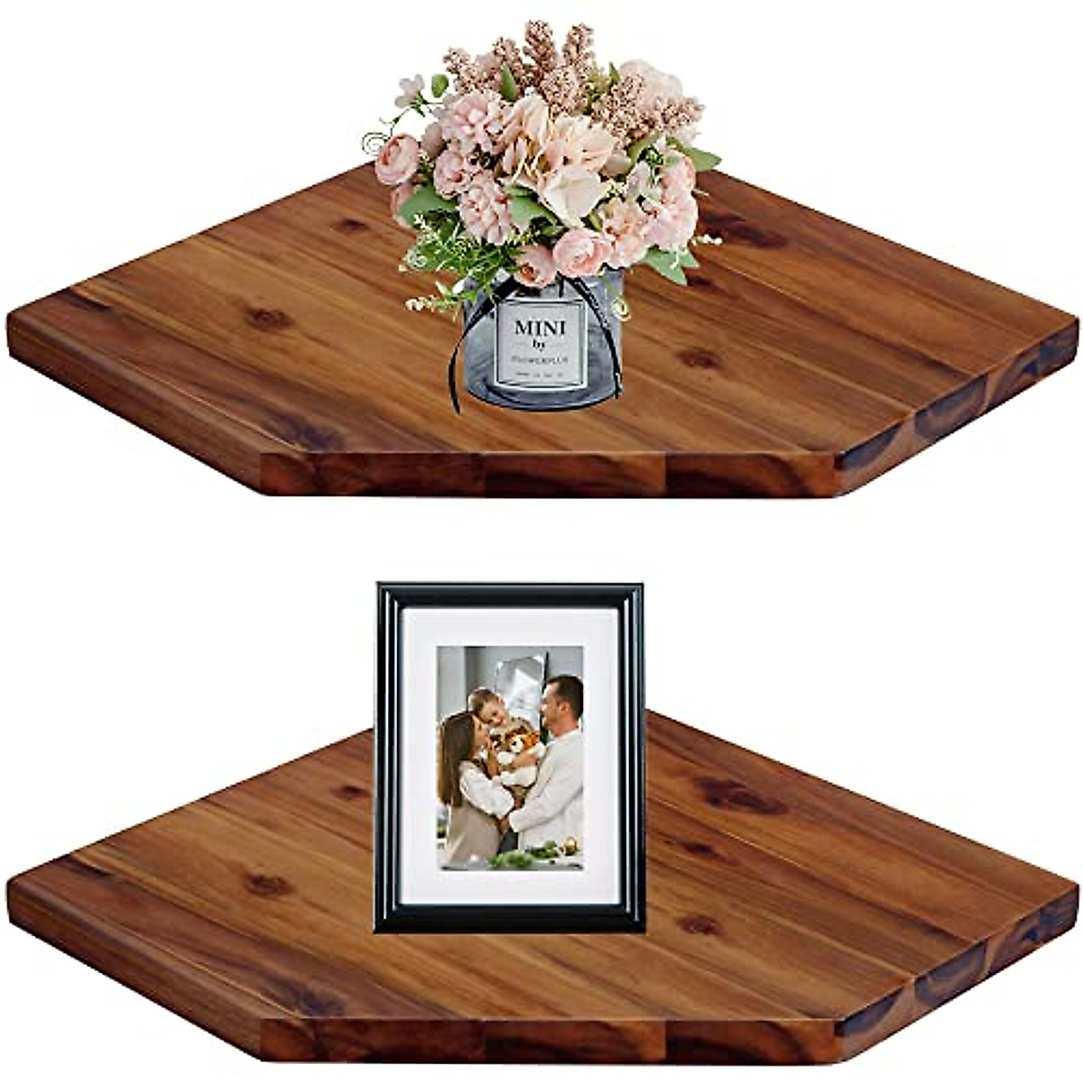 Demigo Corner Shelf Wall Mount, Set of 2 Solid Acacia Wood Floating Corner Shelf, Smooth - Durable - Attractive Corner Shelves for Bedroom Living Room Bathroom Kitchen