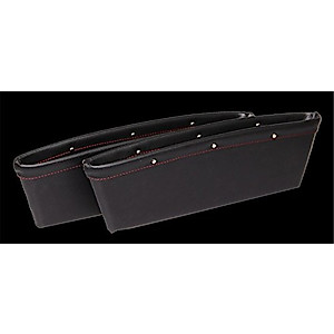 Fochutech 2x Car Pocket Organizer Seat Console Gap Filler Side Catcher Tray PU Leather Inside Out Interior Accessories For Wallet Phone Coins Cigarette (Black)