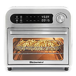 Elite Gourmet EAF1010D All Steel Exterior, Programmable 10.5Qt. Air Fryer, 8 Menu Settings Convection Countertop Oven, Temperature + Timer Controls, Bake, Toast, Broil, Air Fry