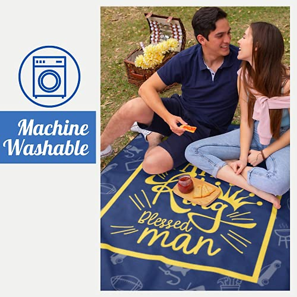 InnoBeta Husband Blanket, Flannel Throw Blanket for Hubby and Dad on Birthday, Anniversary, Christmas, Valentine's Day (Husband Father King Blessed Man, Blue, 50"x 65")