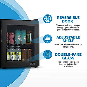 NewAir Beverage Fridge and Cooler with Reversible Glass Door, 60 Can Freestanding Mini Fridge in Black with Door Alarm, Perfect for Work from Home Station, Dorms, and More