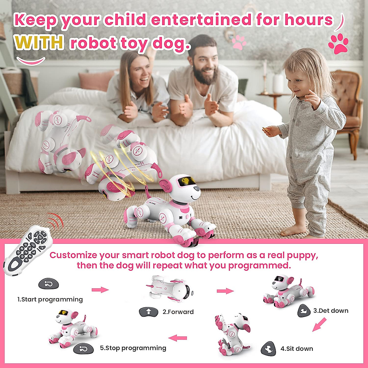 FUUY Robot Dog Toys for Girls Toys Interactive Robot Toy FollowMe Robot for Kids 5-7 Intelligent Remote Control Dog with Sing Dance AI Robotics for Kids Age 3 4 5 6 7 Chrismas Birthday Gifts