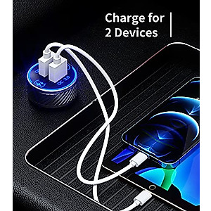 KEWIG Car Charger, 36W 3A Fast Car Charger Adapter, Dual QC3.0 USB Car Charger Fast Charge with Blue LED & ON/Off Switch