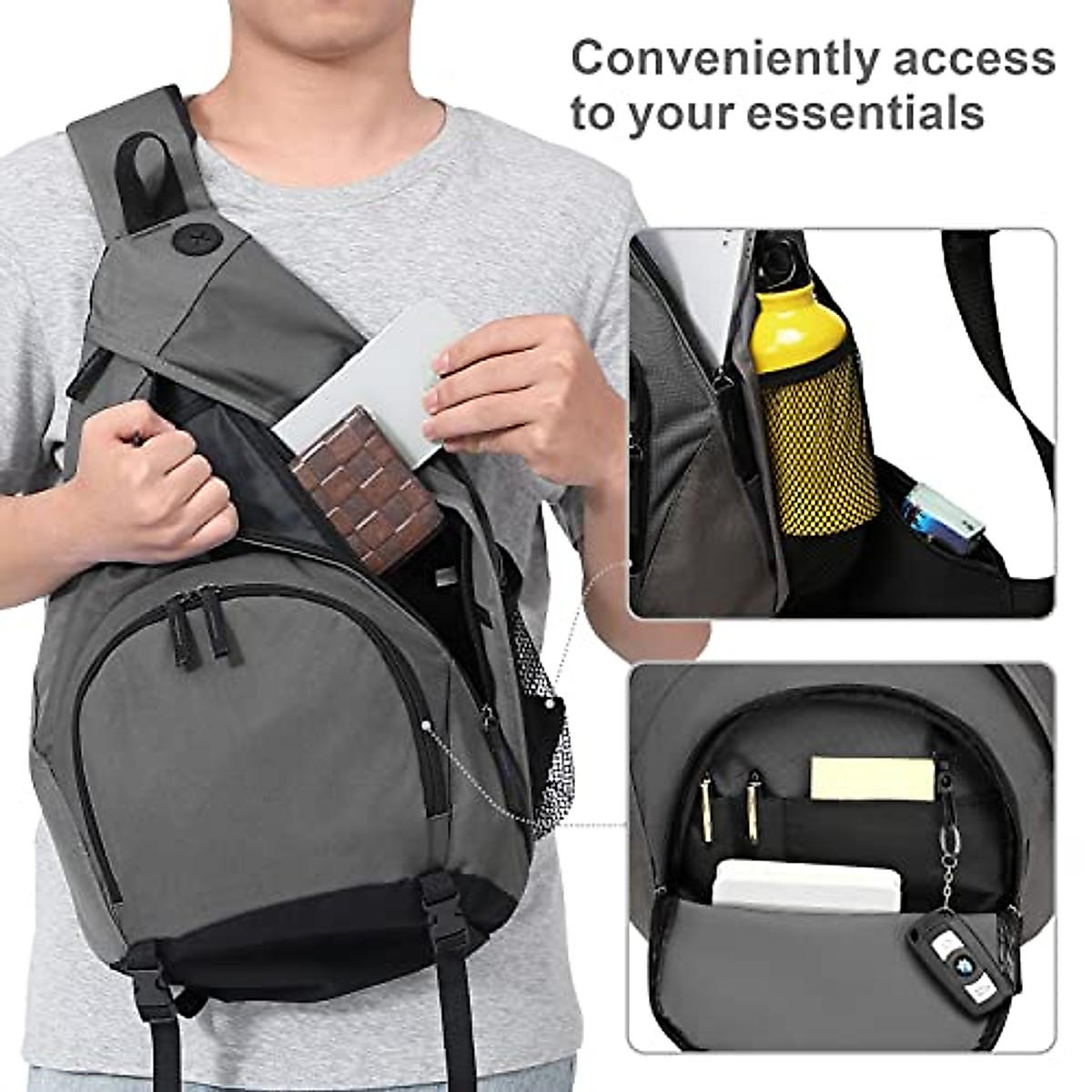 AIRBUYW Sling Backpack, Sling Bag Chest Shoulder Crossbody Bag Pack Multipurpose Daypack for Men Women Hiking Travel Outdoor, Grey