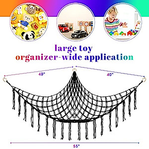 2 Set Stuffed Animal Net or Hammock with LED Light, Stuffed Animal Storage Stuffed Animal Hammock Corner Toy Hammock Macrame Stuffed Animal Organizer for Bedroom Nursery Kindergarten Decor (Black)