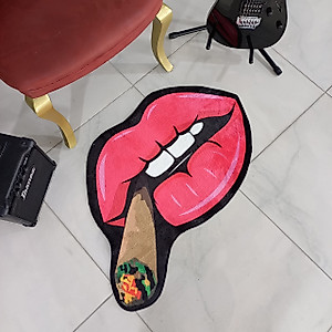 Rugendary Smoking Marijuana Hypebeast Rug Decor Funny Cool Lip Rug Lip Shaped Carpet Weed Rug Black Non Slip Thick and Soft Carpet (2x3 ft.)