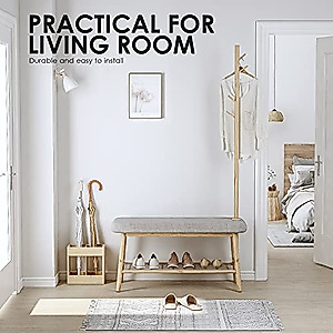 Bamworld Coat Rack Shoe Bench for Entryway, Hall Tree Bench with Storage, Bamboo 3-in-1 Design