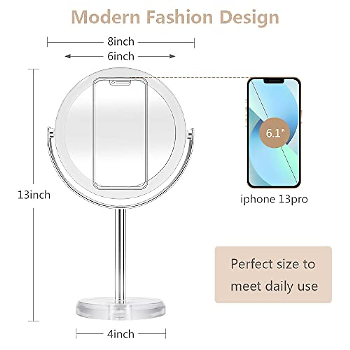 Cheftick Double Sided 1X & 10X Magnifying Makeup Mirror, Tabletop Magnified Vanity Mirror with 360 Degree Swivel for Bathroom or Bedroom, Transparent